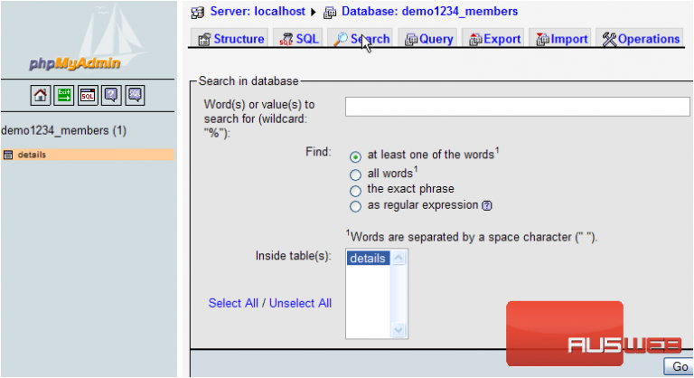 Search through a database with phpMyAdmin - Web24