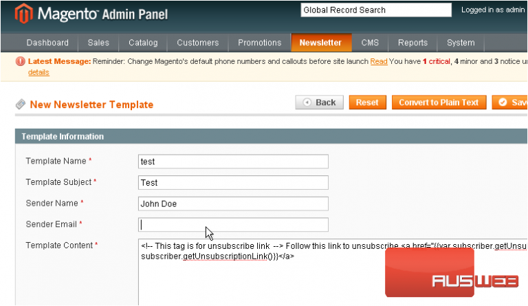 Send newsletters in Magento - Web24